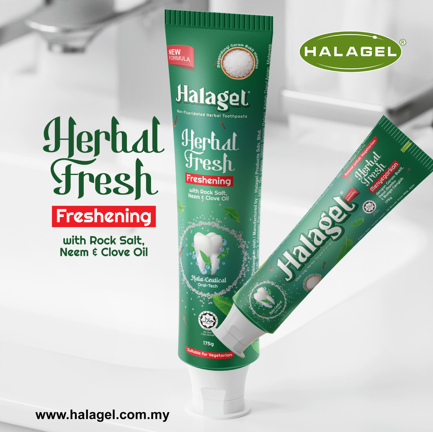 Halagel Herbal Fresh 175g (Freshening) - Non-Fluoridated Toothpaste